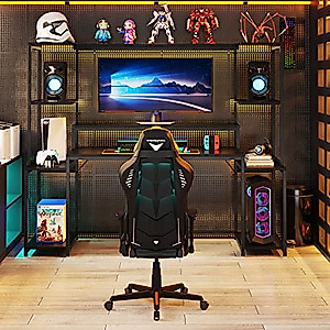 Tribesigns 70 -inch Rustic Computer Desk with Hutch and Shelf, Modern Large Gaming Desk with Monitor Stand, Gamer Table Workstation for Home Office,Carbon Fiber Desktop (Black)
