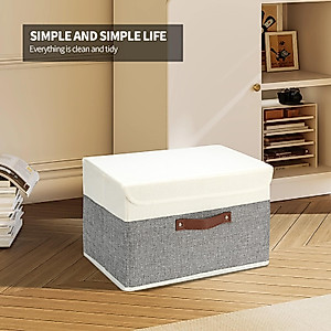8 Pack Storage Bins Foldable Storage Boxes Fabric Storage Box with Lid & Handle Large Washable Storage Organizer Bulk for Office, Home, Books, Clothes, Bedroom, Closet, (15INx10INx10IN White/Grey)