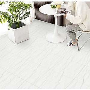 Peel and Stick Floor Tile Vinyl Flooring Peel and Stick Flooring White Marble Self Adhesive Floor Tile for Bathroom and Bedroom Marble Look 12x12 Inch (12 PCS)
