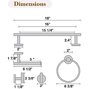 USHOWER Bathroom Hardware Set, Includes 18-Inch Bath Towel Bar, Durable 304 Stainless Steel, Brushed Gold, 4-Piece
