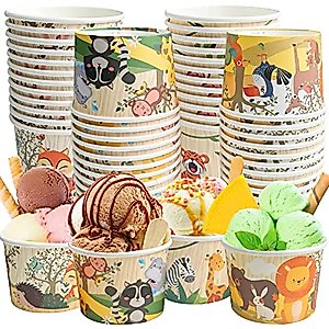 CIEOVO 48 Packs 9 oz Jungle Animals Party Paper Ice Cream Cups Disposable Jungle Safari Bowls Snack Cups Containers Dessert Bowls for Jungle Theme Birthday Wedding Baby Shower Party Decoration