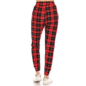 Leggings Depot JGA-S650-XL Holiday Plaid Print Jogger Track Pants w/Pockets, X-Large