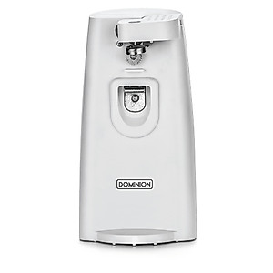Dominion Tall Electric Can Opener, Easy Push Down Lever, Knife Sharpener, Bottle Opener & Built-In Cord Storage, Opens All Standard-Size and Pop-Top Cans, Easy to Clean, White