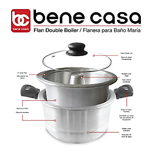 Bene Casa - Aluminum Flan Mold Double Boiler with Glass Lid (1.6 Liter) - Includes Aluminum Inner Pan (8") - Dishwasher Safe