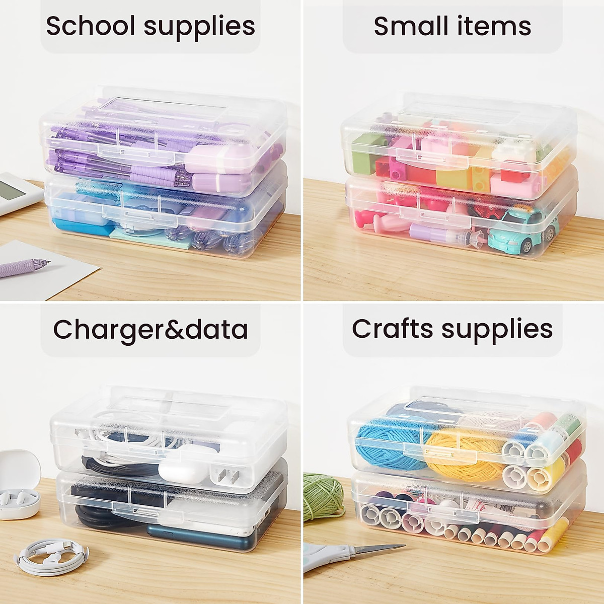 Sooez 6 Pack Clear Pencil Box, Plastic Large Capacity Pencil Boxes Plastic Boxes with Snap-tight Lid, Office Supplies Storage Organizer Box, Stackable Design and Stylish