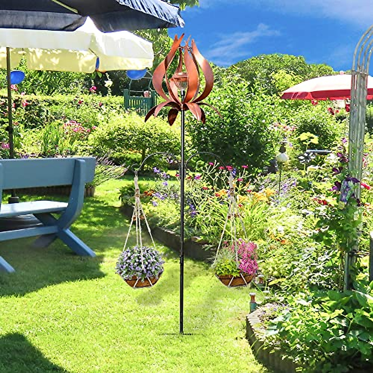 J-Fly Solar Wind Spinners Outdoor Garden Spinner Solar Spinning Windmill Super Large Spinning Garden Ornaments Perfect for Patios, Lawns Or Gardens 83 Inch