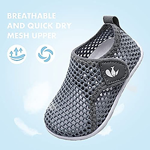 Toddler Water Shoes Toddler Swim Shoes Quick Dry Slip On Sneakers for Beach Pool Mesh Grey 12-18 Months Infant