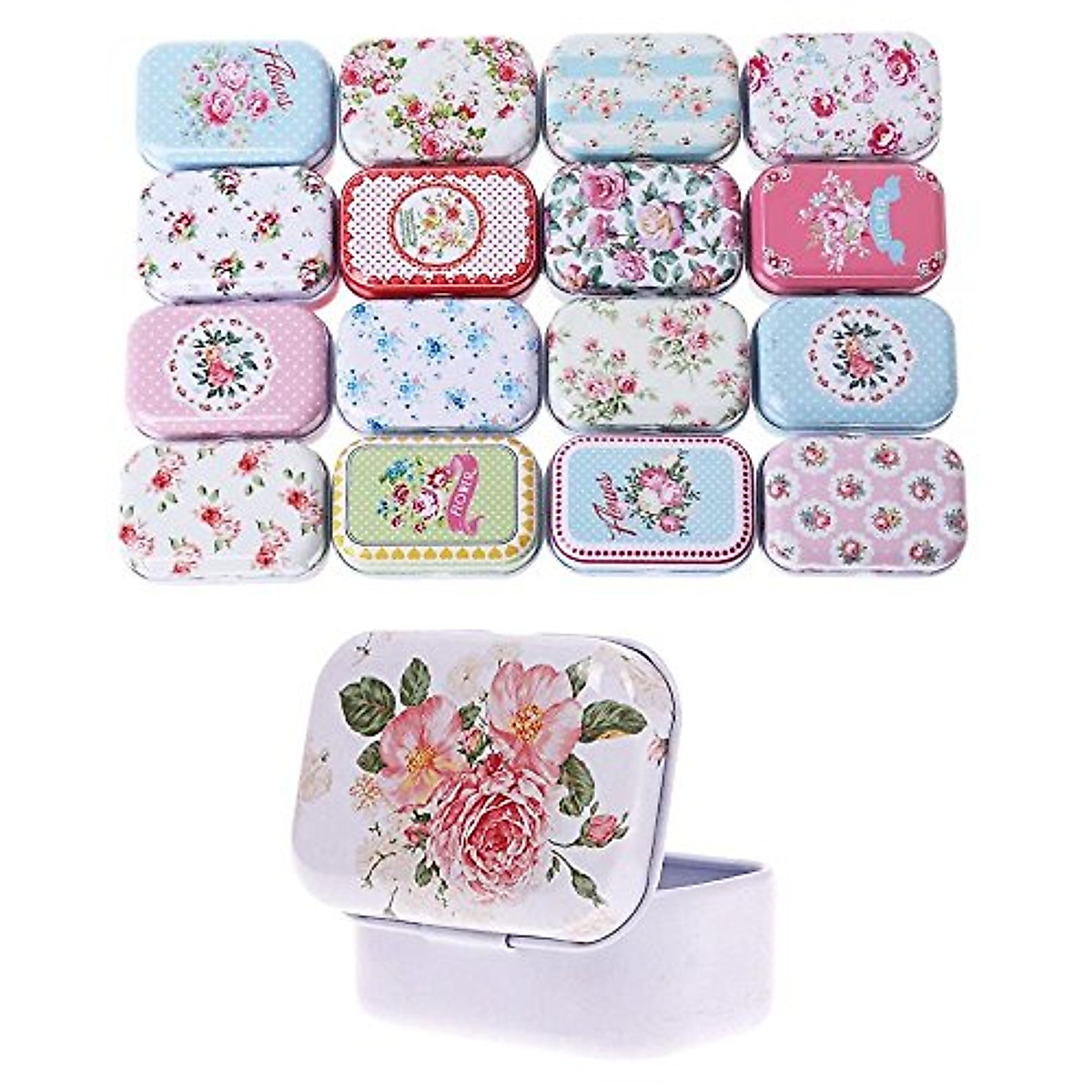 Ximimark 4Pcs Mini Flower Tin Trinket Jewelry Coin Box Tinplate Storage Case Small Rectangular