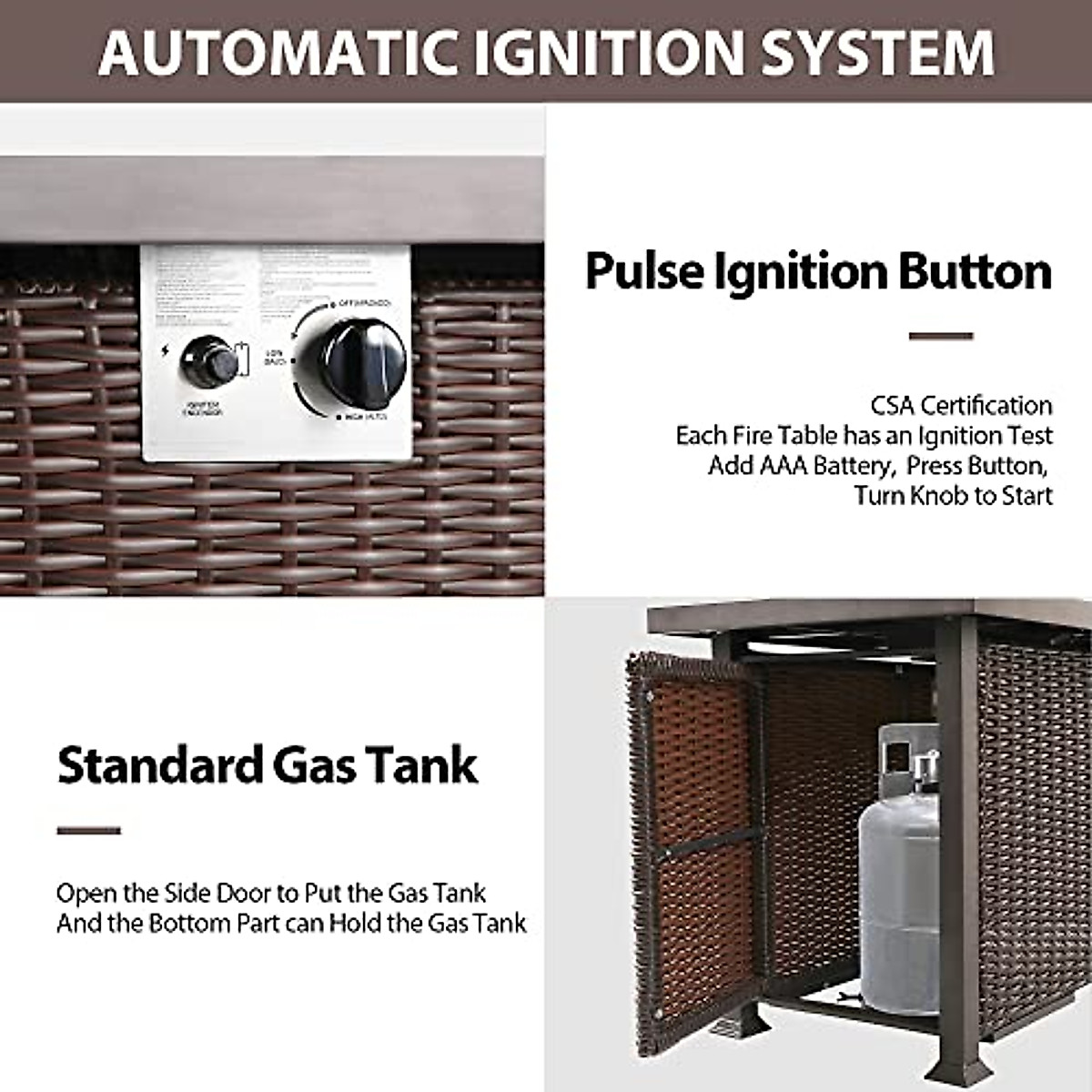 UPHA Patio Propane Gas Concrete Fire Pit Table, with Pit Cover, 50000 BTU Auto-Ignition Fire Table,White Beige