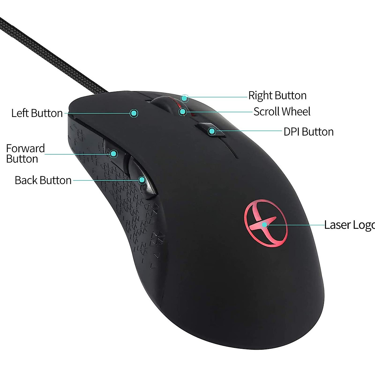 WREWING Wired Gaming Mouse, Ergonomic Programmable USB Warmer Heated Mouse with 6 Buttons 2400 DPI, for Windows Mac PC Games (Black)