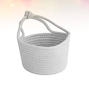 Wakauto Woven Hanging Basket Cotton Rope Storage Basket Sundries Organizer Round Container- 7 x 7 Small Hang Basket for Key, Sunglasses, Wallet on Door(Grey)