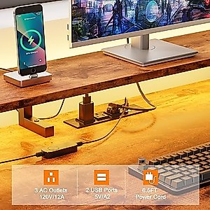 Furologee L Shaped Computer Desk with Drawer, Reversible Corner Desk/83 Long Desk with LED Lights & Power Outlets, Home Office Gaming Table with 2 Shelves and Monitor Stand-(47.2+39.4) in