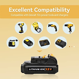 PDstation 2Pack DCB120 Battery 3000mAh Replacement for Dewalt 12V Max Batteries Compatible with Dewalt 12V Battery Lithium Ion Power Tools DCB120 DCB123 DCB127 DCB122 DCB124 DCB121 DCB126