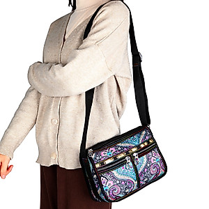 Oudduo Women Lady Shoulder Bag Mandala Black Nylon Crossbody Bag Casual Crossbody Bag Multiple Compartments