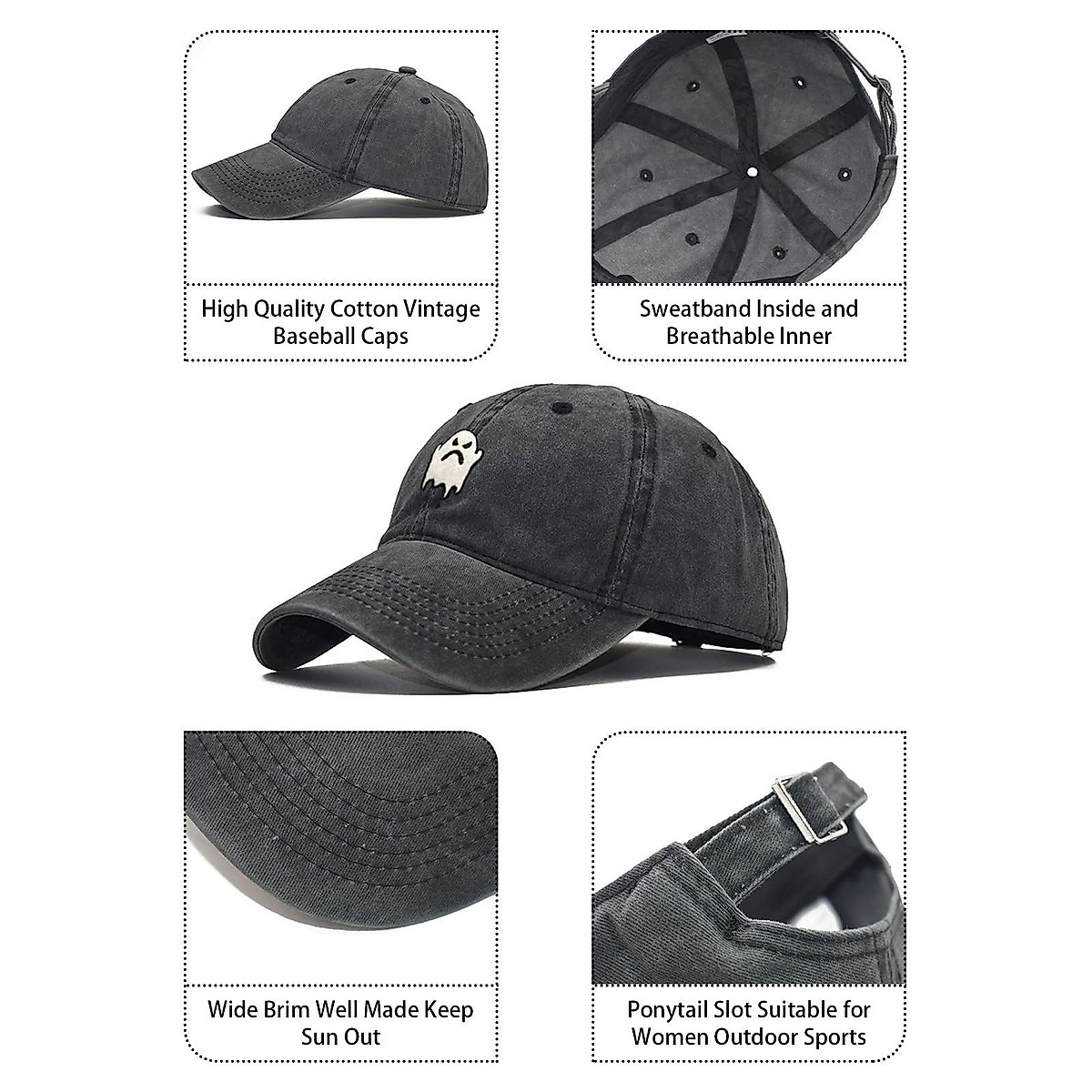 Heucapc Embroidered Halloween Baseball Cap Vintage Ghost Denim Hat Adjustable Embroidery Pumpkin Dad Hats for Men Women