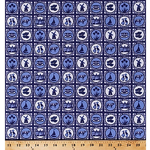 Cotton Dutch Tile Holland Scenes Windmills Tulips Wooden Shoes Netherlands Delft Blue Digital Cotton Fabric Print by The Yard (D573.43)