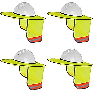 4 Pack Hard Hat Sun Shade - Full Brim Mesh Hard Hat Sun Shield Neck Sunshade with Reflective Strip Hard Hat Sun Visor for Hard Hat Accessories (Neon Yellow)