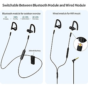 SoundMAGIC ST80 Bluetooth Sports Earbuds with Ear Hooks Wireless Earphones Long Playtime Waterproof Wired in Ear Headphones HiFi Sound Adjustable Metal Mechanism Comfortable Fit Black