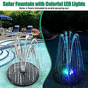 GAIZERL 3.5W Solar Fountain Pump for Bird Bath, Outdoor Water Fountain with 4 Fixed Sticks & 7 Nozzles, Solar Powered Floating Fountain with Colorful LED Lights, 2000 Battery for Garden, and Pool