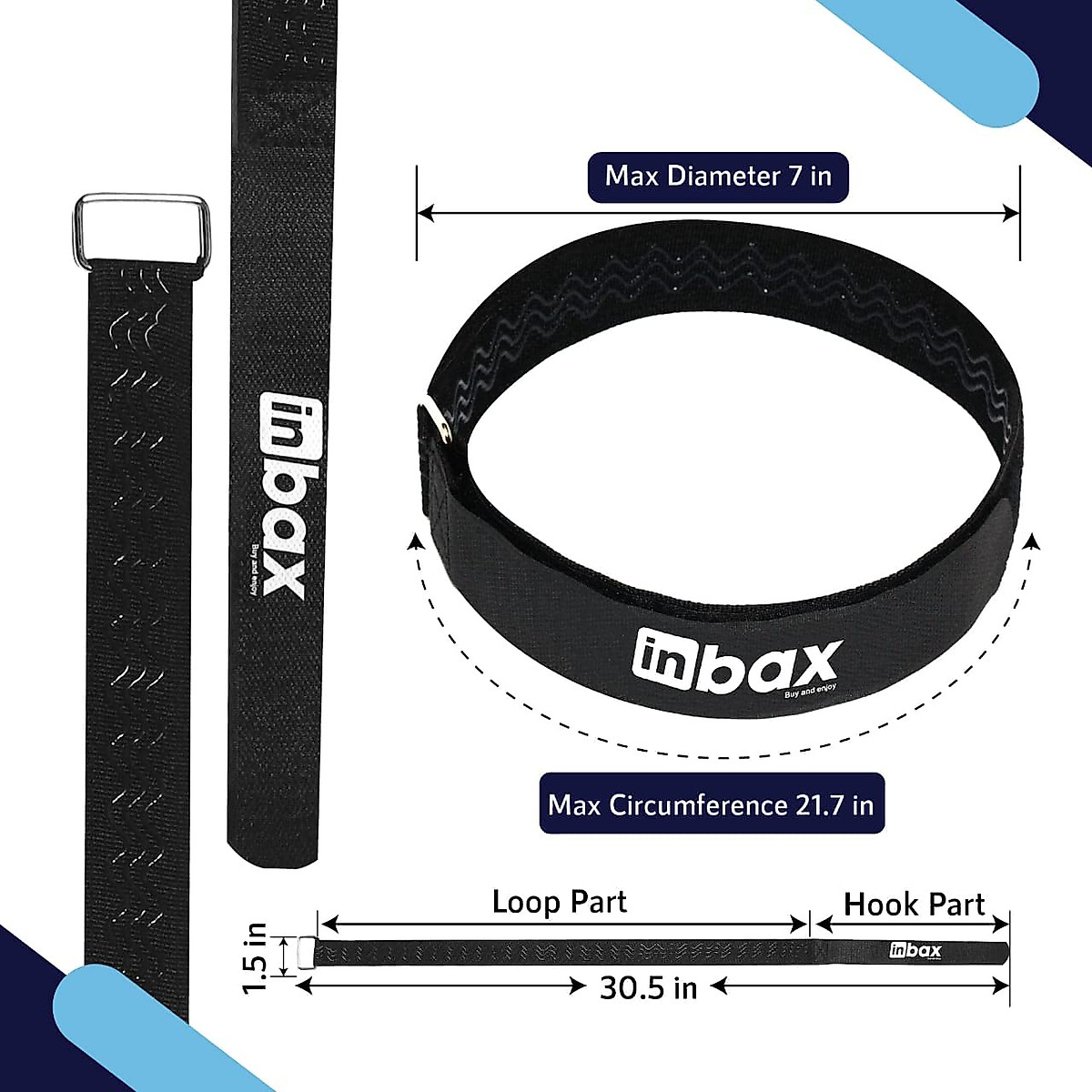 inbax Bike Straps with Steel Buckle and Wave Gel Grip- 2 Pack- Adjustable Nylon Bike Rack Straps with Double Webbing- Wheel Stabilizer Straps 30.5 x 1.18 Inch