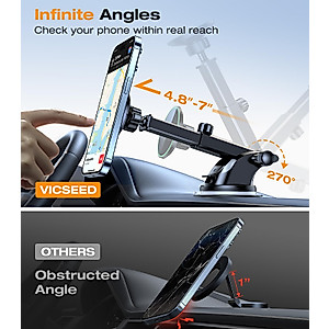 VICSEED for MagSafe Car Mount Dash - [8lbs Powerful Magnets][Long Arm Adjustable] Magnetic Phone Holder for Car Phone Mount for Car 3 in 1 Car Phone Holders for iPhone 15/14/13/12 All Phones