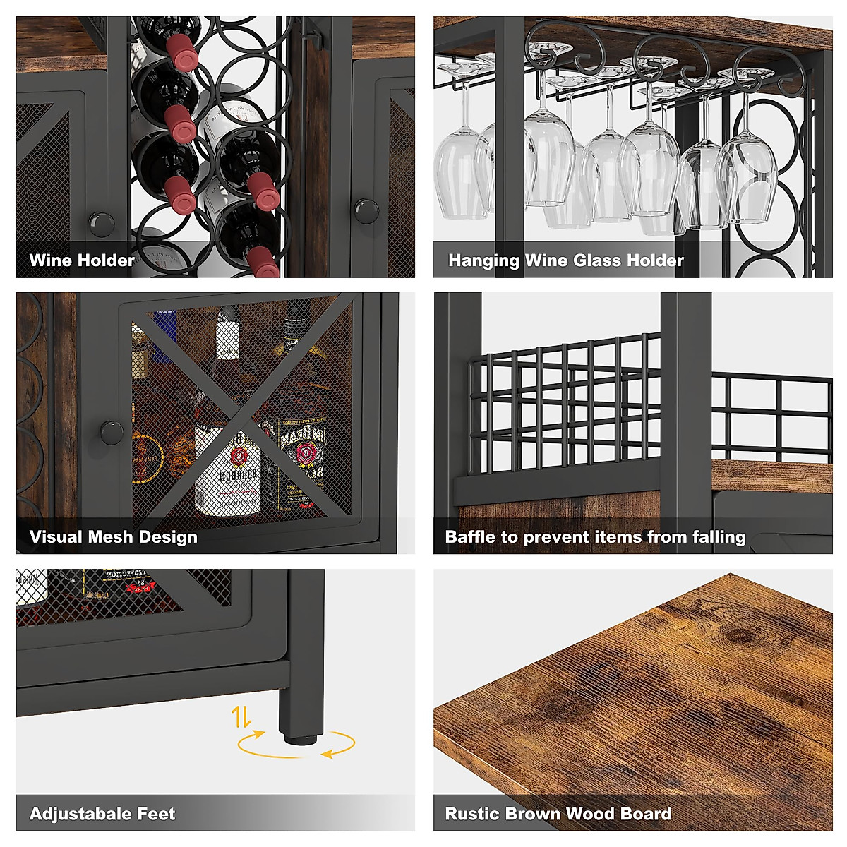 Homeiju Mini Bars for Home, Wooden Coffee Bar Cabinet, Modern Liquor Cabinet for Liquor and Glasses, Farmhouse Buffet Wine Bar Cabinet with Storage Sideboard for Home Kitchen Dining Room