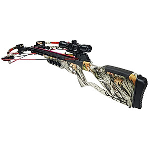 150 lb Vista Camouflage Hunting Compound Crossbow Archery Bow +4x32 Illuminated Scope +4 Arrows +Quiver +Cocking Rope +Sling & Rail Lube