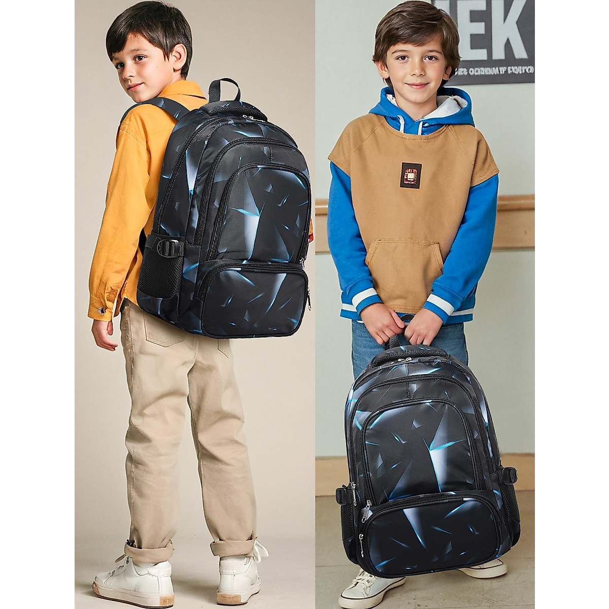 BLUEFAIRY Boys Backpack Elementary Kids School Bags Middle School Primary School Bookbags Lightweight Sturdy Durable Gift with Plenty of Pockets Age 5-9（Black&Blue