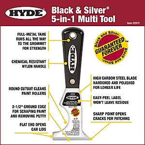 HYDE 02970 2970 5-in-1 Tool, 1 Pack, Silver/Black