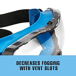 SolidWork Safety Goggles Anti-Fog Clear Lens with Adjustable Elastic Headband. Protective Eyewear for Men & Women (Blue)