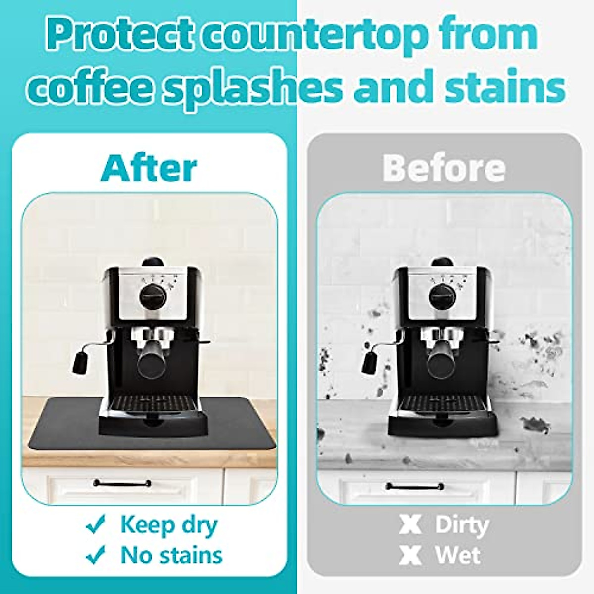 Coffee Maker Mat for Countertops: Coffee Mat Absorbent Coffee Bar Mat for Kitchen Hide Stain Rubber Backed, 12" X 17" Coffee Bar Accessories Fit Under Coffee Machine Coffee Pot Appliance Mats (Grey)