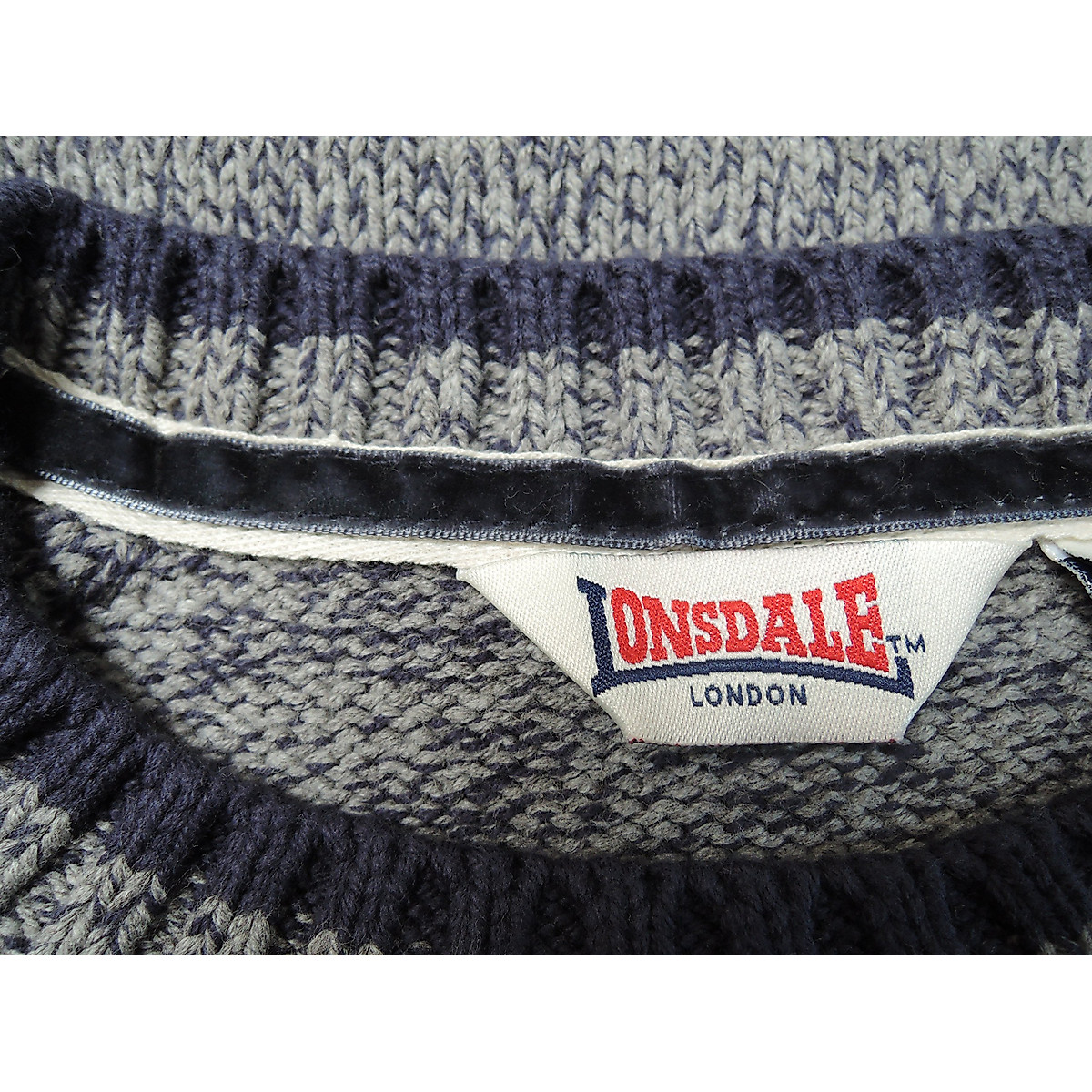 Lonsdale Men´s Regular-Fit Knitted Sweater Pullover Grey with Blue (XX-Large (2XL))
