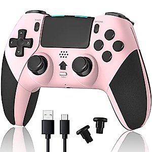 TERIOS Wireless Pro Controller Compatible with PS4 /PS4 Pro/PS4 Slim, Gaming Remote with Built-in 800mAh Rechargeable Battery/Precise Joystick/Audio/Turbo/Advanced Buttons Programming (Pink & Black)