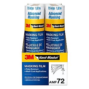 3M Hand Masker Advanced Masking Film, 8 Rolls, 72 in x 90 ft, Static Cling Keeps Film in Place, Prevents Liquids From Bleeding Through, Flake Resistant, For Indoors & Outdoors Use (AMF72-8C)