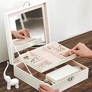 ZZYINH AN207 Big Jewelry Box with Mirror High Capacity Multilayers Rings Bracelets Jewelry Packaging Display Box Small Jewelry (Color : White)