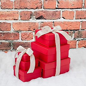 Made in USA Recycled Paper Kraft Boxes – 6.25”, 7.25” & 8.25” – Nested Squared Boxes with Lids (Large Set of 3 - Wild Cherry Red)