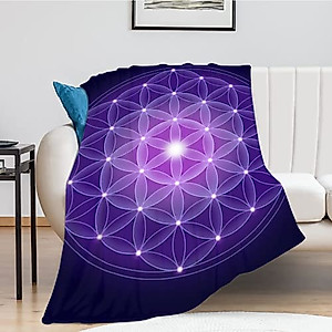 Flannel Blanket,Sheet Blanket,Flower of Life with Stars Spiritual Symbol Sacred Geometry Ancient,Soft Cozy Lightweight Fluffy Fleece Throw,60x80 Inch