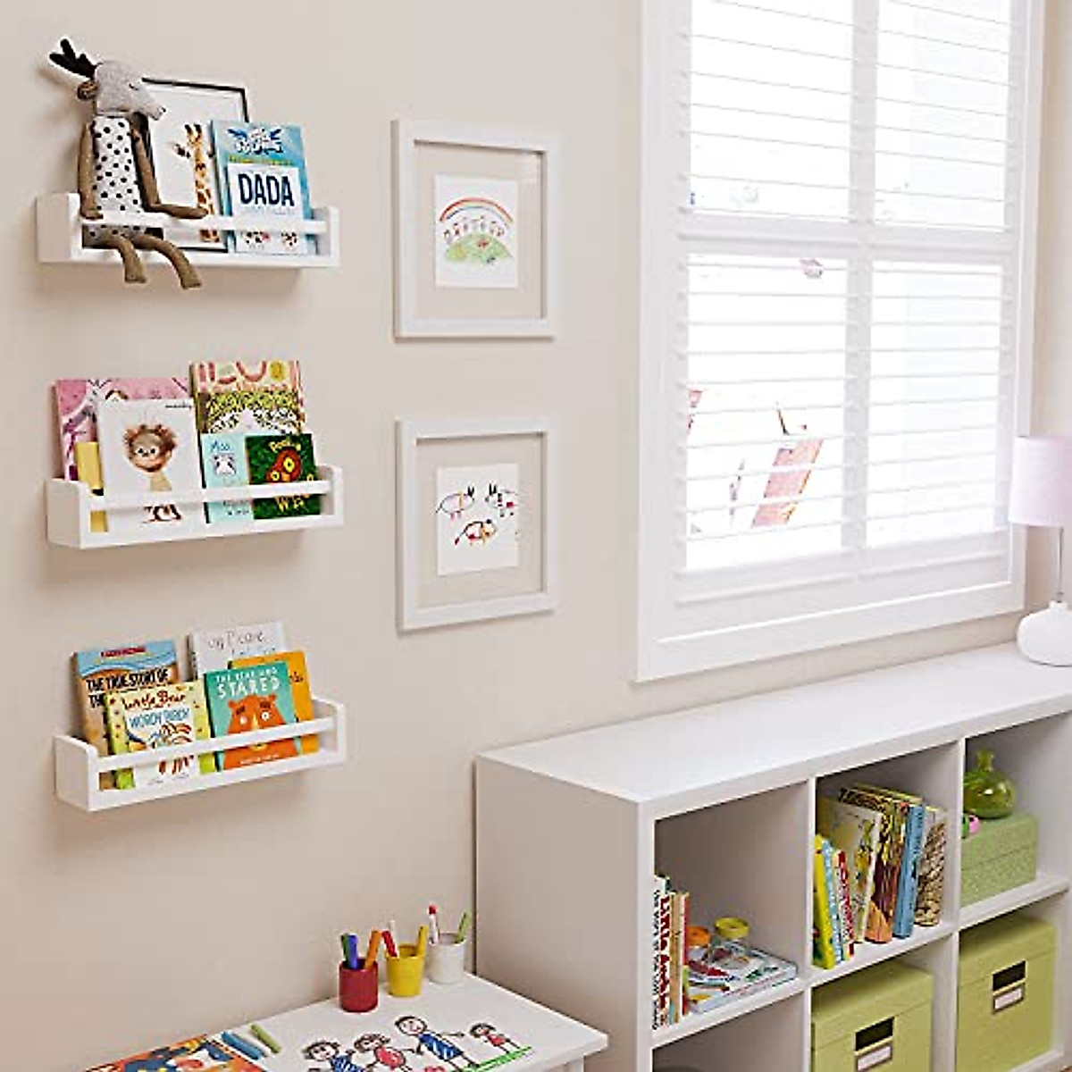 Brightmaison Nursery Book Shelves - Floating Wall Shelves – Baby, Kids, Nursery Wall Decor - Wall Mount Book Organizer Storage Ledge, Display Holder for Toys - Set of 3, Ships Assembled (White)