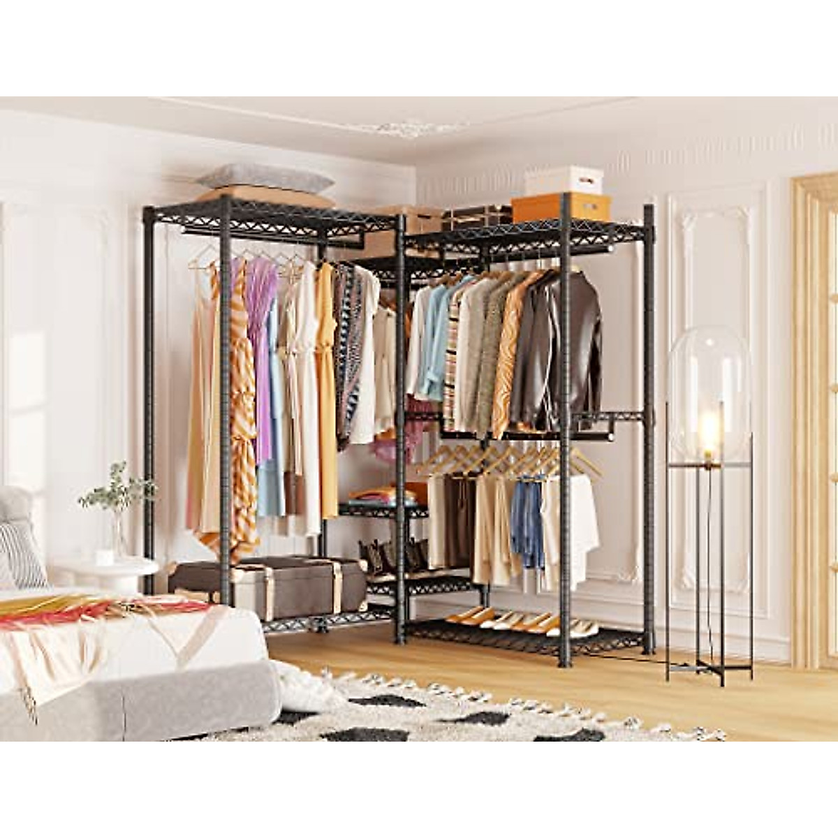 Raybee 77" H Clothes Rack Heavy Duty Clothing Racks for Hanging Clothes 720LBS Adjustable Clothing Rack Portable Closet Racks for Hanging Clothes Wire Garment Rack Black 13.9" D x 70.6" W x 77" H