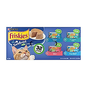 Purina Friskies Wet Cat Food Pate Variety Pack, Seafood Favorites - (32) 5.5 oz. Cans