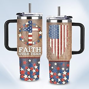 HYMONA Christian Gifts For Men - Faith Over Fear 40oz Stainless Steel Coffee Travel Mug For Men, Religious Faith Based Gifts For Christians Huaband Dad, Birthday Fathers Day Inspirational Gift Tumbler