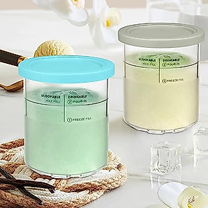 FIRJOY 24 oz. Containers | Extra Replacement Pints and Lids for Ninja Creami Deluxe - Compatible with NC501, NC500 Series (2 Pack - Grey, Blue)