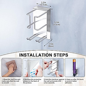 WAYASI Hair Dryer Straightener Holder Blow Dryer Holder for Bathroom, Adhesive Curling Iron Holder, Stainless Steel Hair Dryer Holder Wall Mount, Hair Tool Organizer, Hair Flat Iron Storage for salon