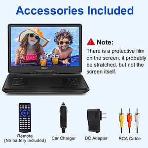 YOOHOO 16.9" Portable DVD Player with 14.1" Swivel HD Large Screen, DVD Player Portable with 6Hrs Playtime, Last Memory, Support USB/SD Card/Sync TV, Region-Free, Support Multiple Discs, Black