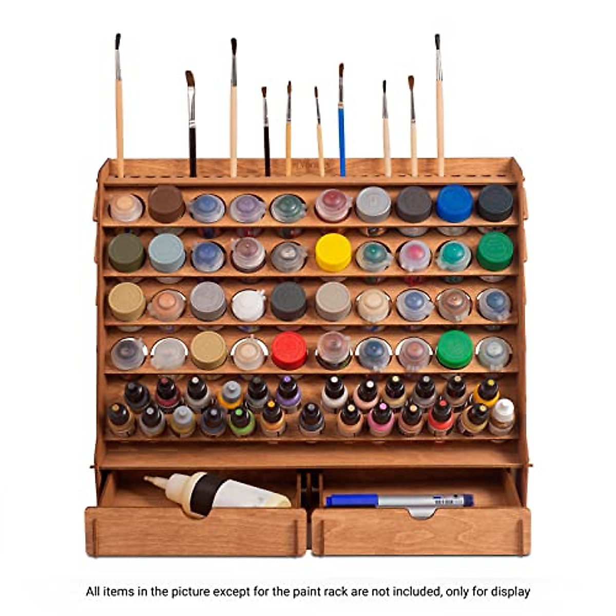 Plydolex Paint Rack Organizer with 65 Holes of 2 Sizes for Miniature Paint Set - Wall-mounted Wooden Craft Paint Storage Rack - Craft Paint Holder Rack 16.3x6.6x12.6 inch