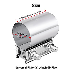 EVIL ENERGY 2.5 Inch Exhaust Clamp,2 1/2" Butt Joint Band Clamp Sleeve Coupler Stainless Steel for Pipes,Mufflers,Catalytic Converters