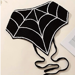 ClawsandPaws Gothic Spiderweb Crochet Bandana Scarf, Spiderweb Greyscale Halloween Style, Spider Web Witch Board Gothic Neck Bandanas, Triangle Headband, Unisex, Black