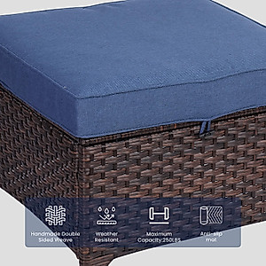 Outdoor Patio Ottoman Set of 2,Wicker Ottoman Seat with Comfy Cushions, Patio Rattan Furniture,Outdoor Ottoman Foot Rest with Steel Frame,All Weather Rattan Wicker Ottoman Seat for Backyard Porch