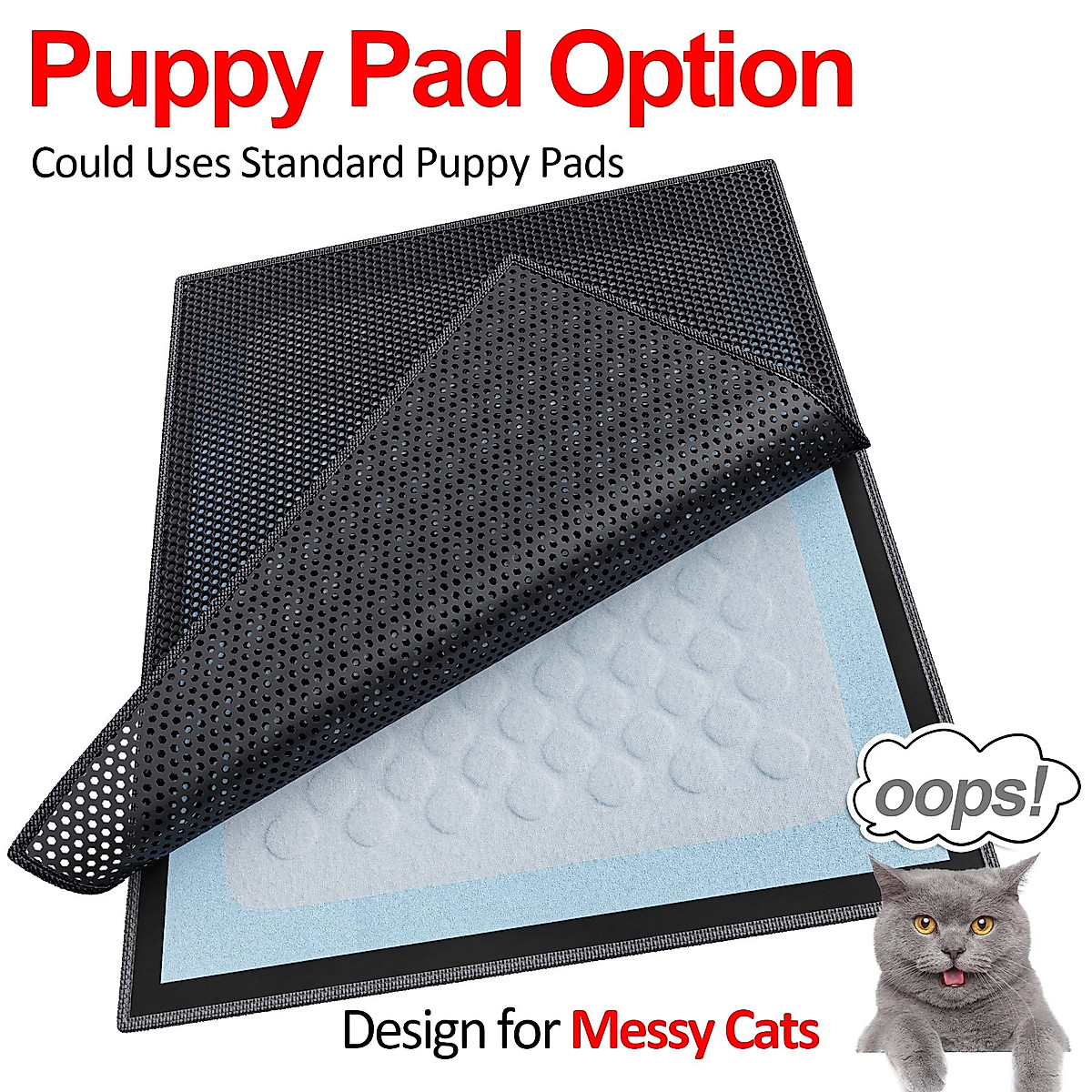 Waretary Cat Litter Box Mat: 36"x 30" Waterproof Kitty Cat Litter Trapping Mat, Easy-clean Double-layer Scatter Control Pad Rug (Black)