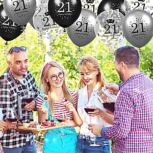 21st Birthday Balloons Decorations 15pcs Black Silver Happy 21st Birthday Party Latex Confetti Balloons for Men Women Boys Girls 21st Anniversary Happy Birthday Party Decor Supplies 12 inches